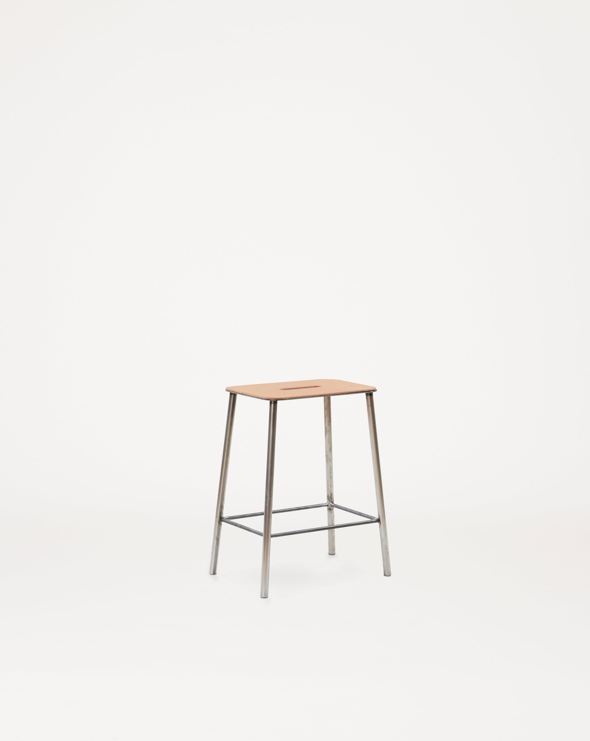 Adam Stool Raw Steel + Natural Leather | FRAMA – Oski and Lottie